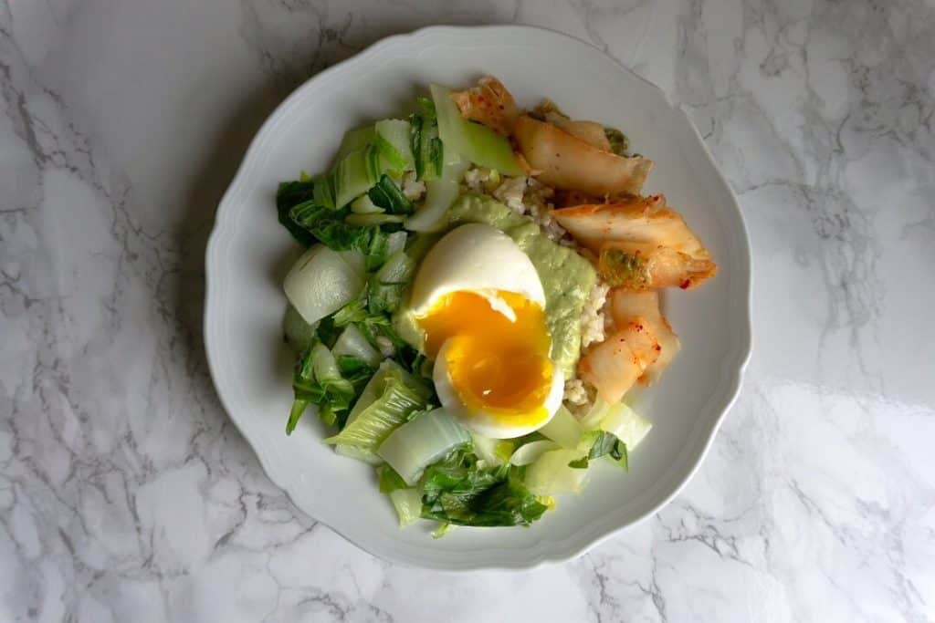 Kimchi Rice Bowl with Jammy Eggs - Delicious Not Gorgeous